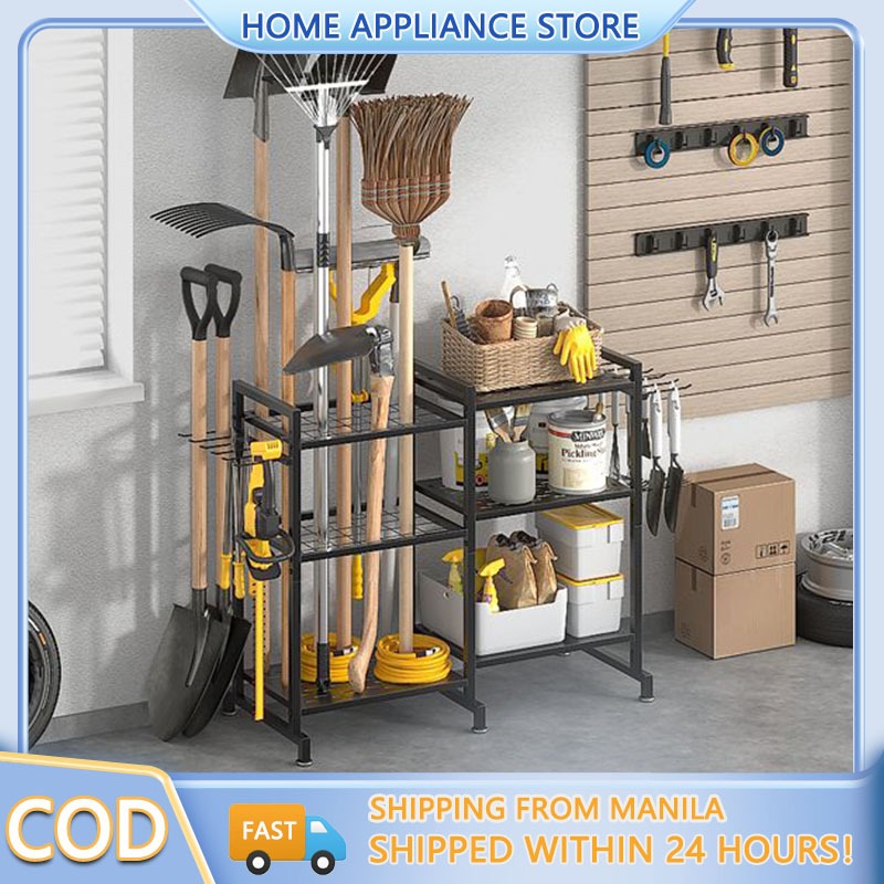 Tool Rack 3 Tier Garden Shelf with 12 Hook Organizer Heavy Duty Garage ...