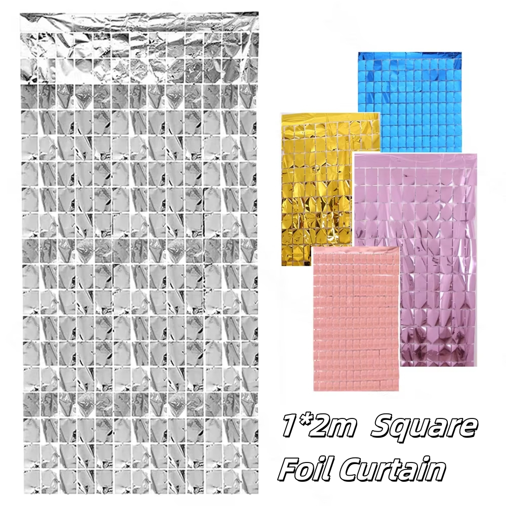 1*2m Square Foil Curtain Party Decor Metallic Square Backdrop Curtain ...