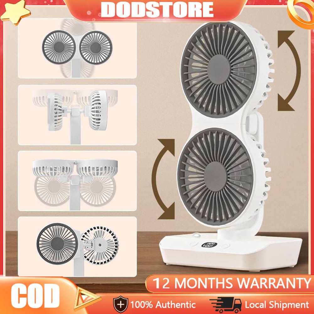 Dual Head Desktop Fan USB Rechargeable 360° Rotating with 4000mAh ...