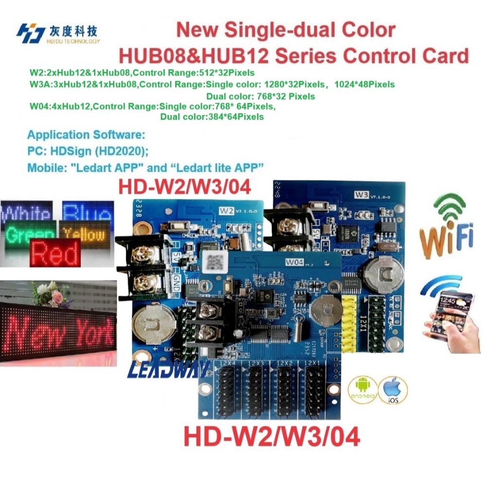 Huidu HD-W2 HD-W3 HD-W3A HD-W04 Single Two-Color LED Signage Display control card WIFI Mobile ...