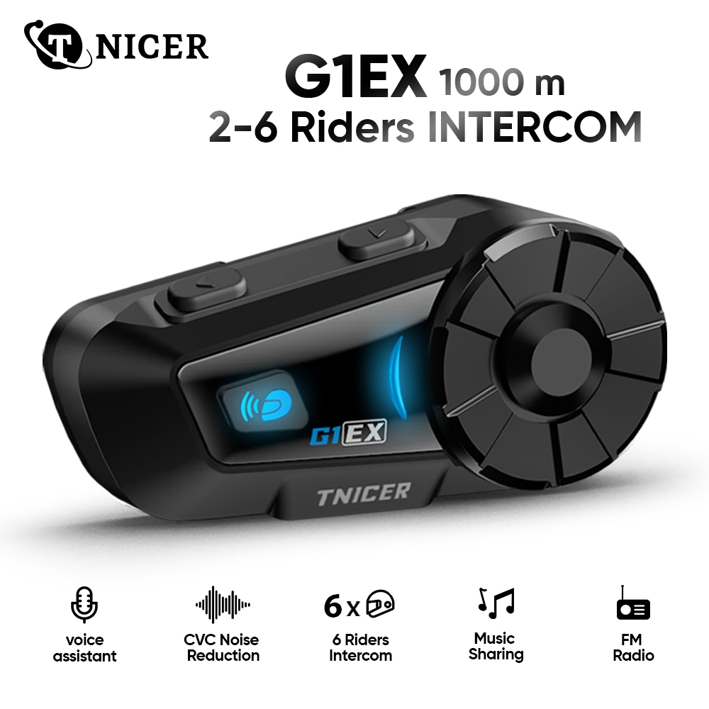 Tnicer G1EX Helmet Intercom Bluetooth Headset Music Sharing Support 6 ...