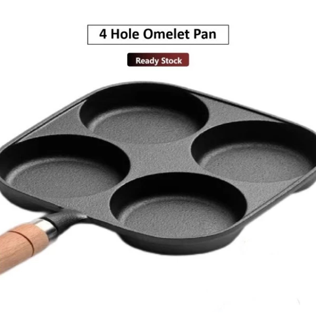 4-Hole Frying Pans Wooden Handle Non Stick Multifunction Hamburger ...