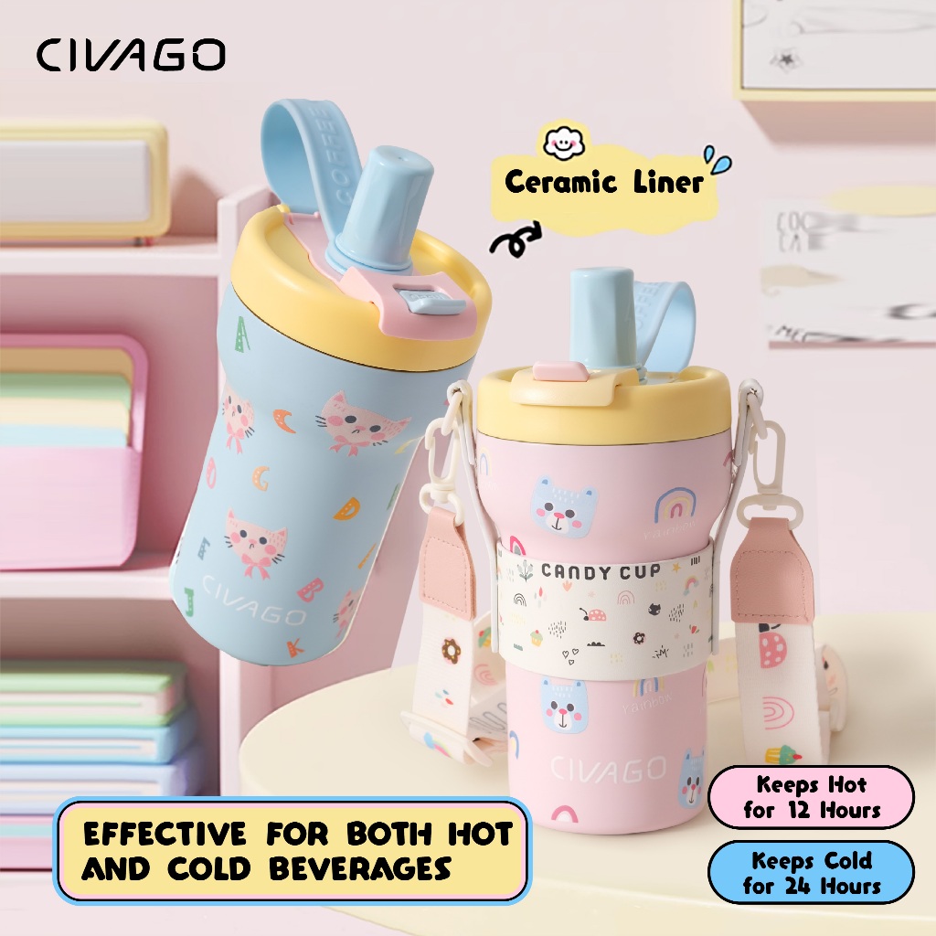 CIVAGO（22oz）Ceramic Vacuum Straw Cup Cute Aesthetic Travel Mug for ...