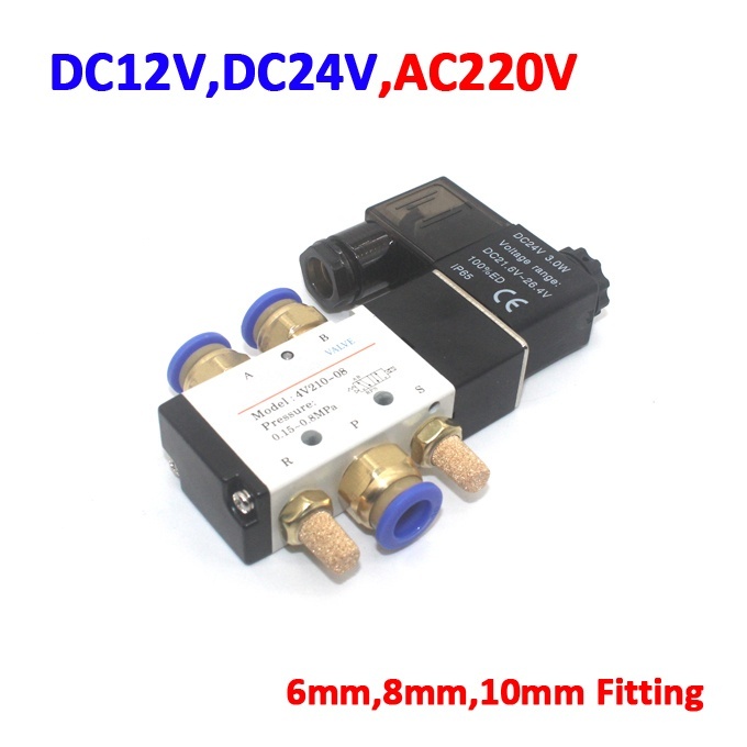 4V220-08 Pneumatic Solenoid Air Valve 5 way 2 Position 1/4" Exhaust Coil Aluminum electric Valve ...