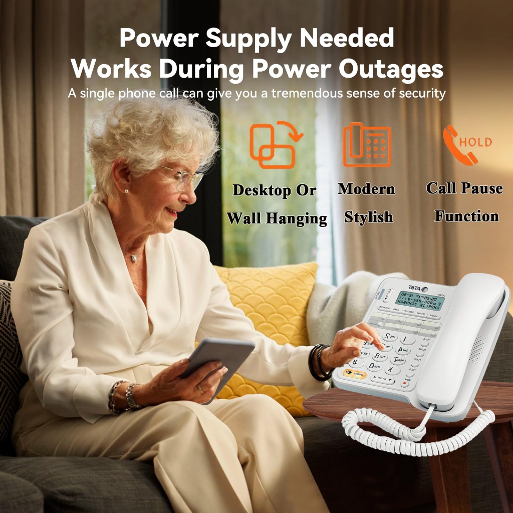 LCD Corded Caller ID Telephone With Speaker Home Office Wired Landline Telephone Set Phone ...