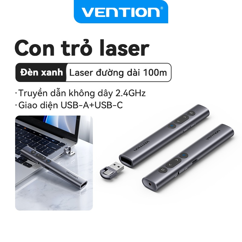 Vention Rechargeable Wireless Presenter Red/Green Laser Pointer 2.4GHz ...