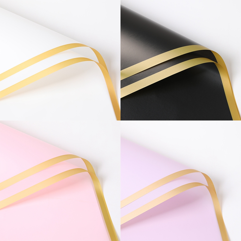 10 Sheet Gold Edge Flower Wrapping Paper Waterproof Floral Bouquet ...