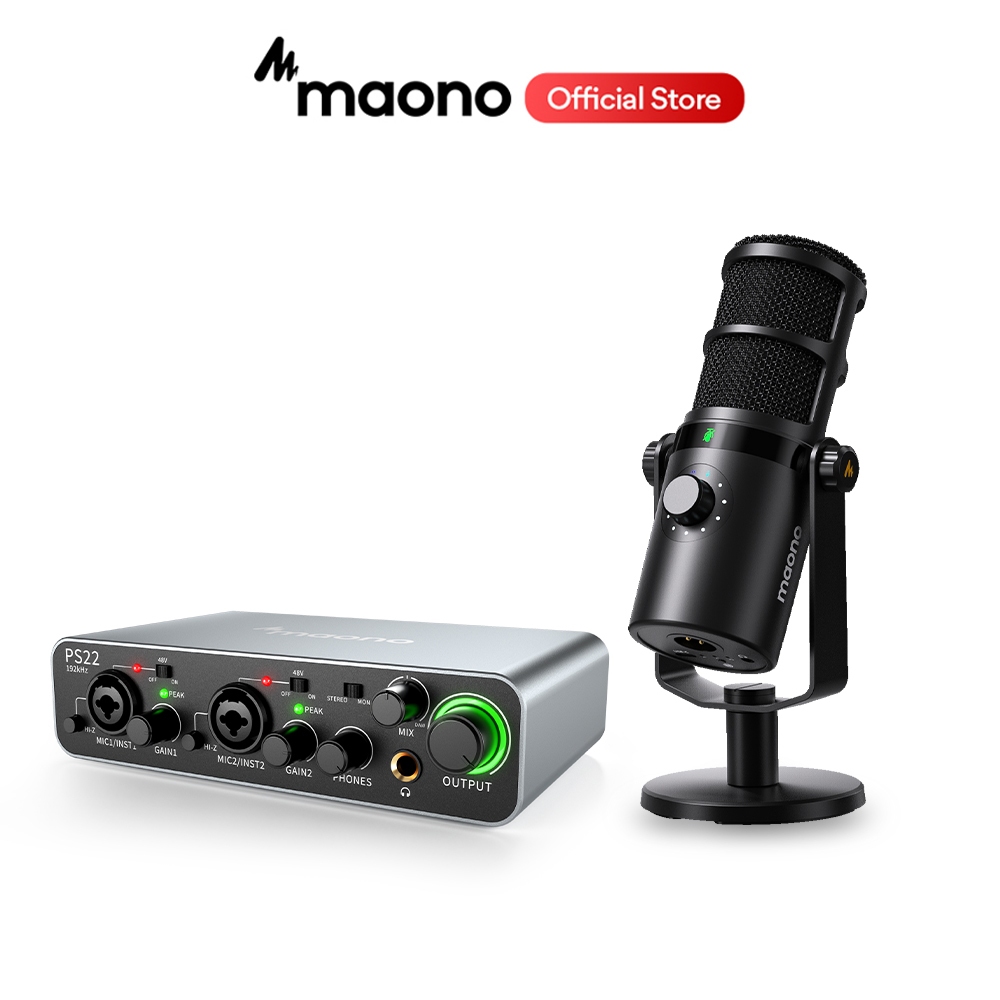 Maono PS22 Audio Mixer Professional Audio Interface Microphone Set for ...