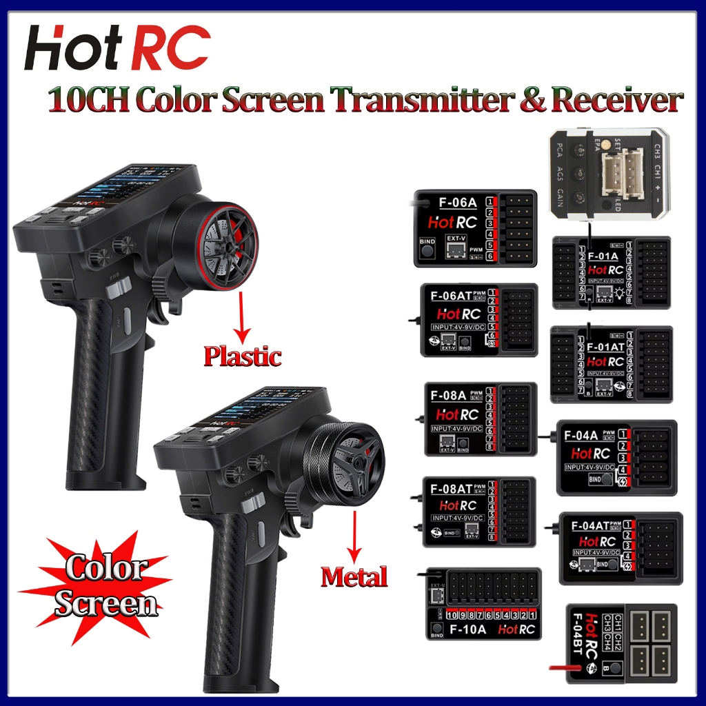 HOTRC CT-10B CT10B 10CH Color Screen Remote Control 2.4G 4CH/6CH/8CH ...