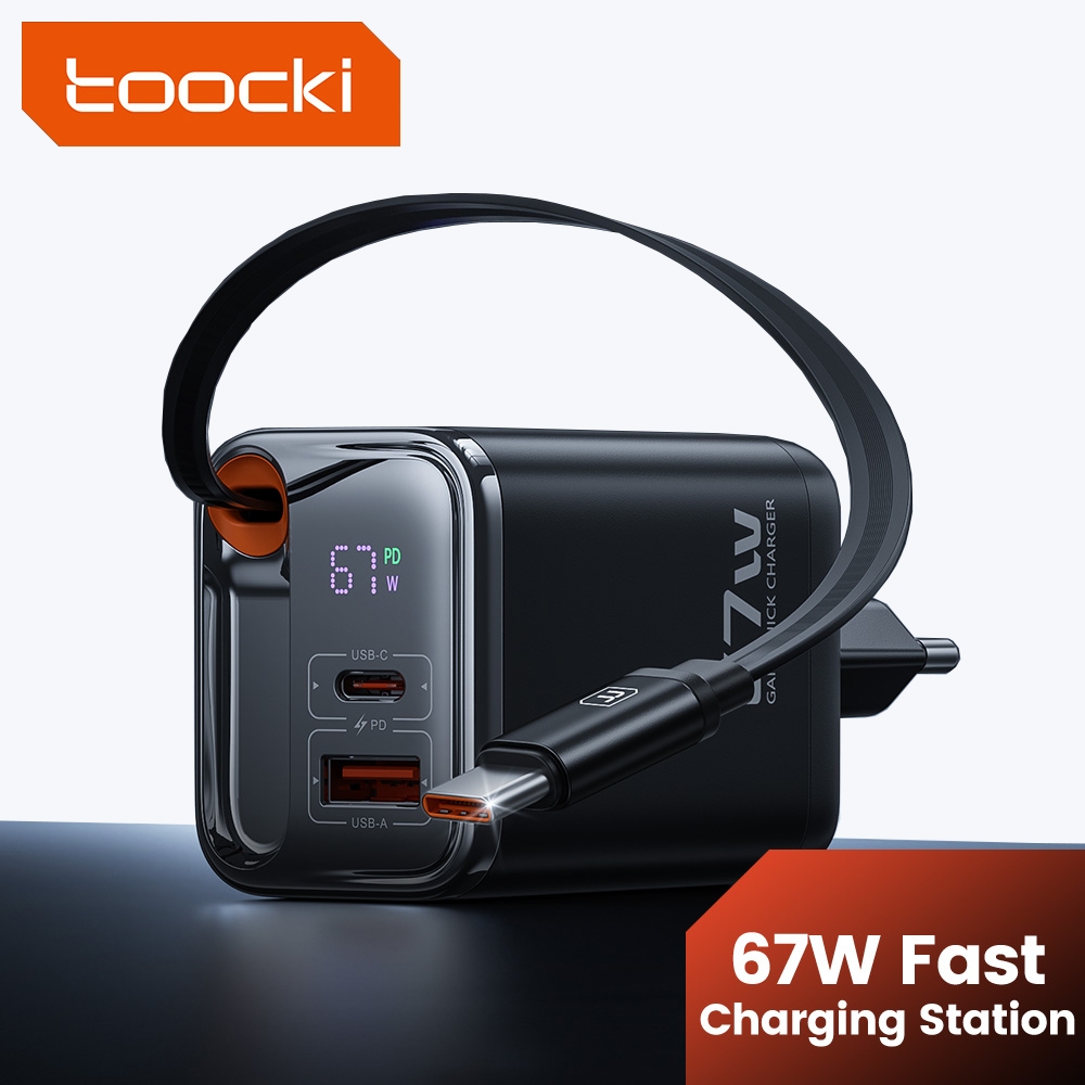 Toocki 67W GaN USB C Charger With Retractable Type C Cable Digital ...