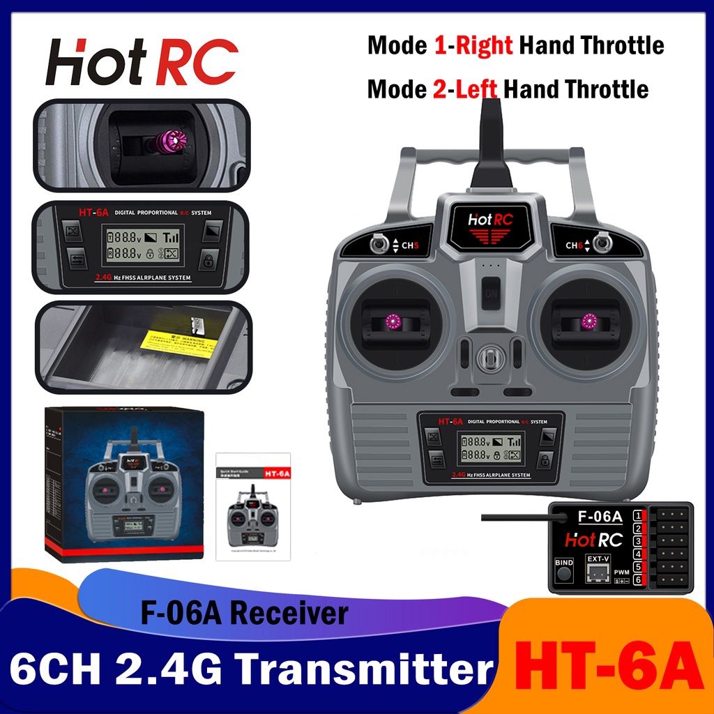 HotRC HT-6A 6CH 2.4G RC Aircraft Transmitter with F-06A 6 Channel ...