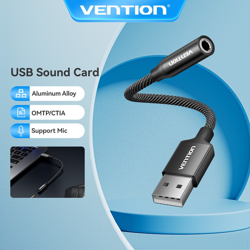 Vention 1-Port USB External Sound Card Audio Adapter USB-A Male/3.5mm ...