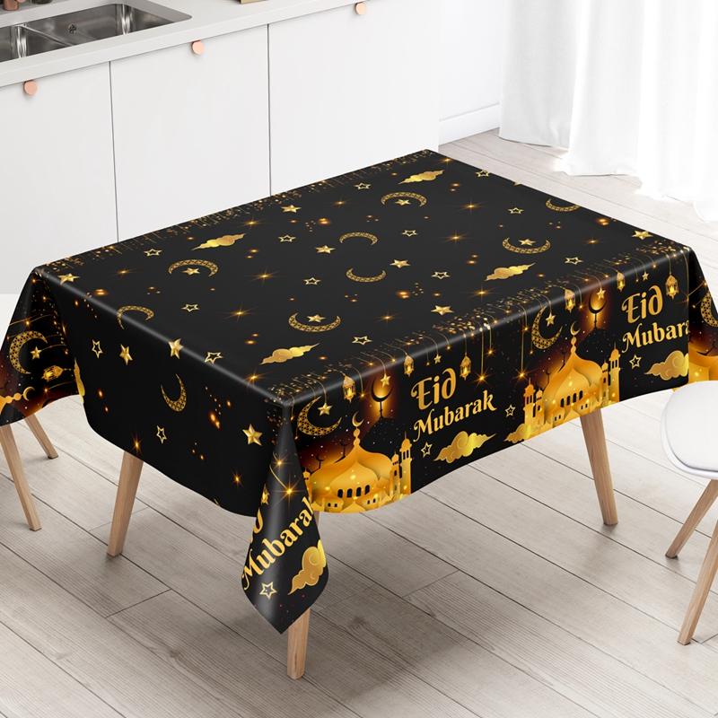 220*130CM Black Plastic Eid Mubarak Table Cover Hari Raya Decorations ...