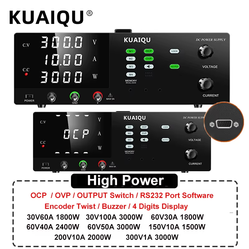 KUAIQU 3000W High Power DC Bench Power Supply Adjustable 150V 200V 300V ...