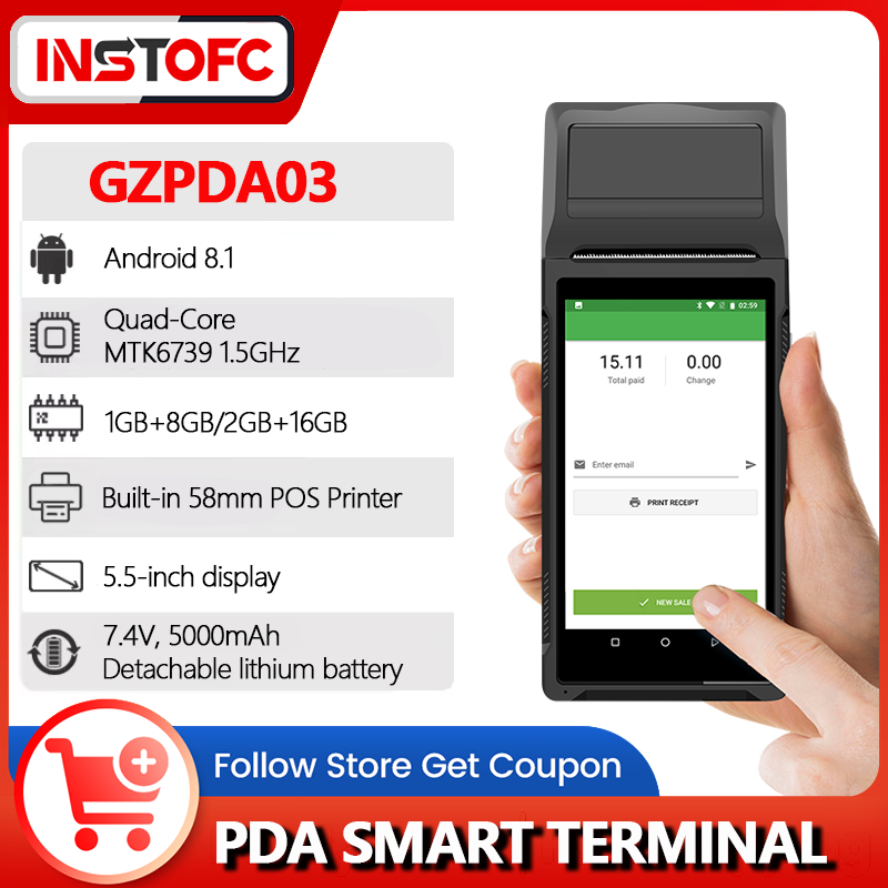 Handheld PDA POS Android 8.1 Portable 58mm Receipt Thermal Printer ...