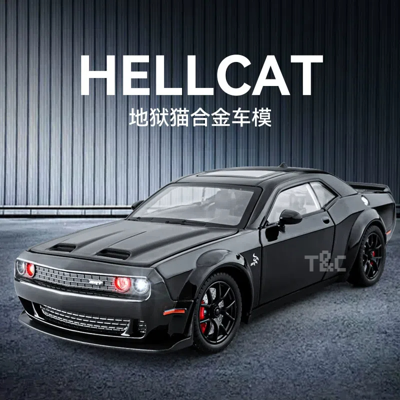 1/24 Dodge Hellcat Alloy Sports car Boy Toy Sound Light Rebound model ...