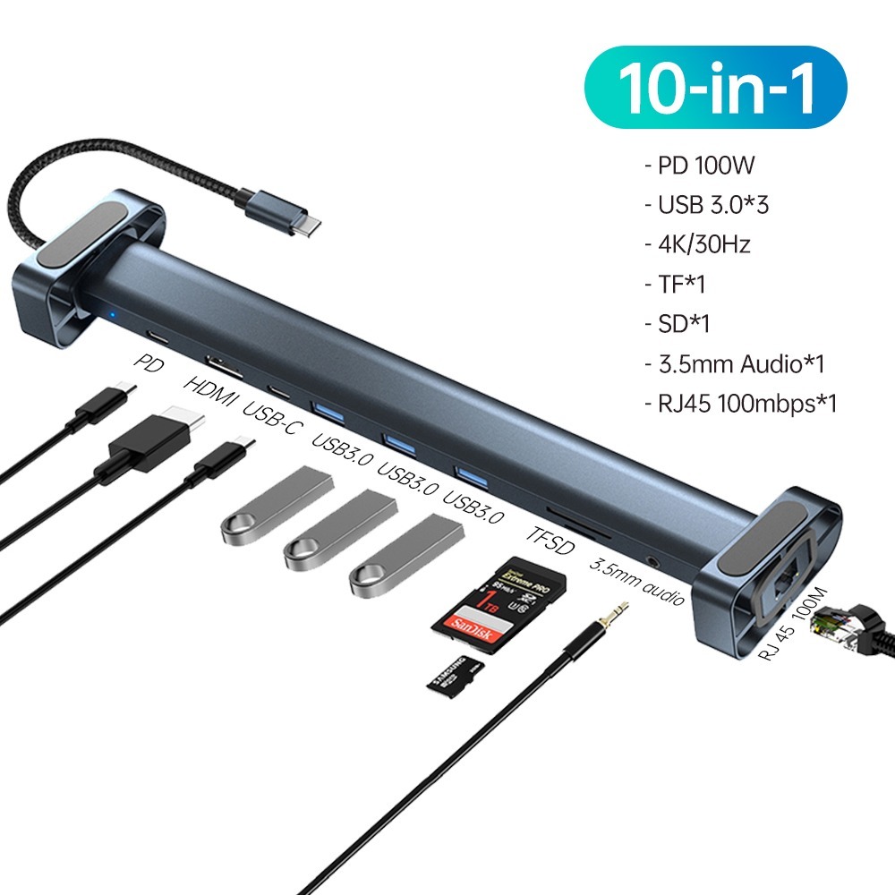 10 in 1 USB C HUB Docking Station Type C To 4K HDMI USB3.0 PD 100W ...
