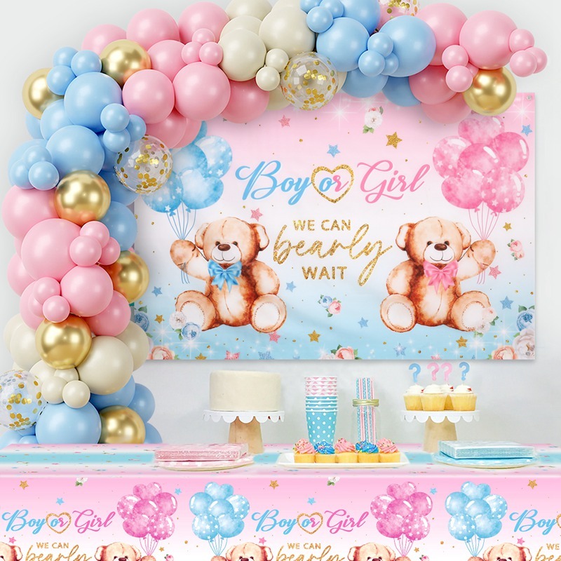 Pink Blue Gender Reveal Decoration Set Boy or Girl Teddy Bear Backdrop ...