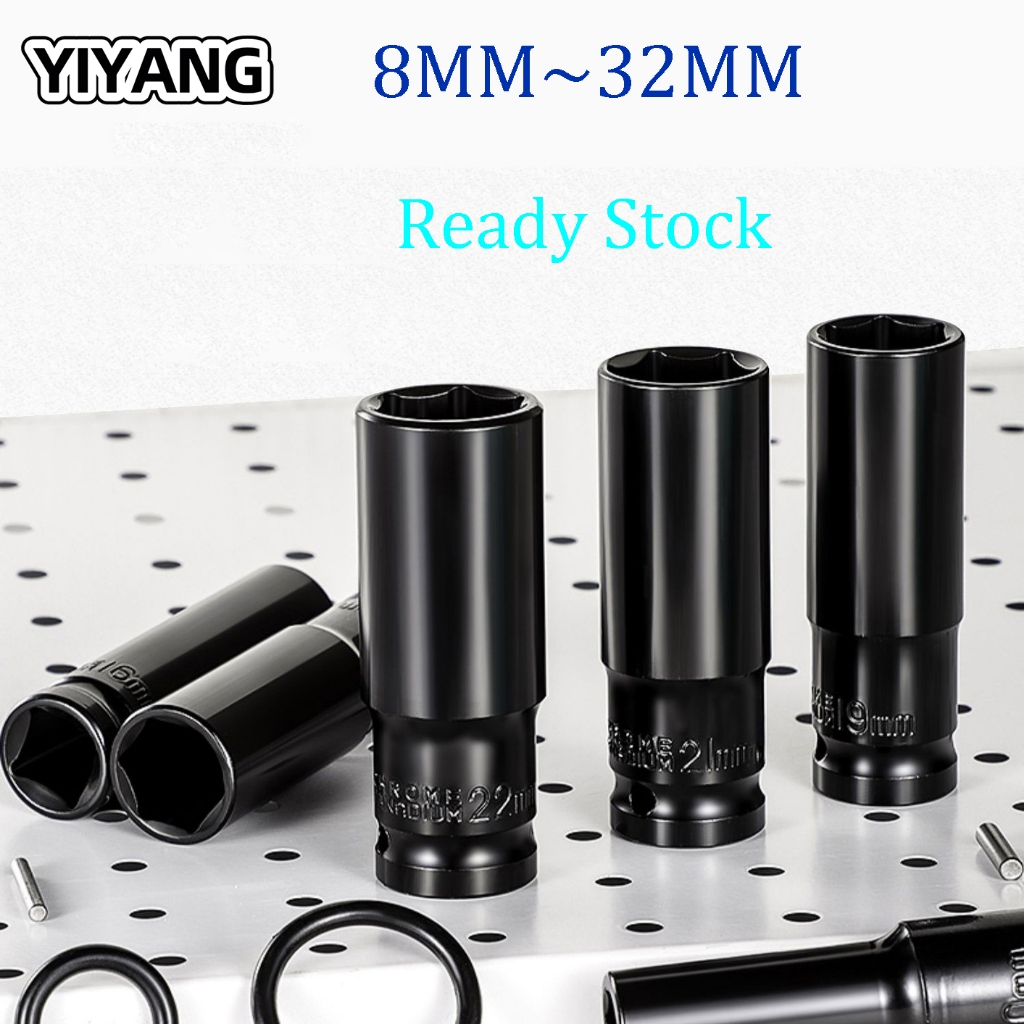 8mm - 32mm(Ready Stock)Long Impact Socket Set Black Deep Box Set Tool ...
