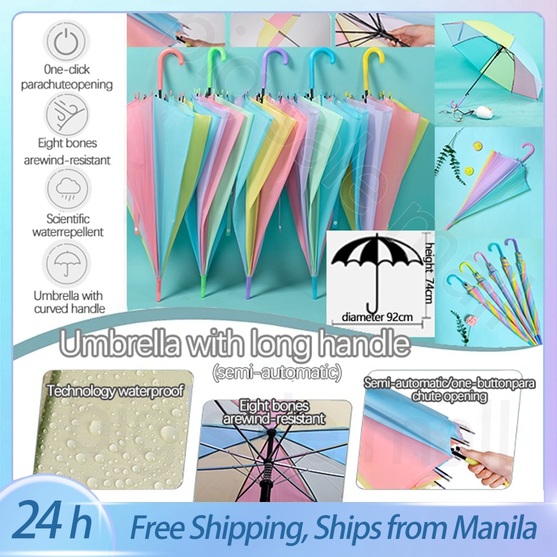 Kids rainbow umbrella long handle transparent polka dot elementary ...