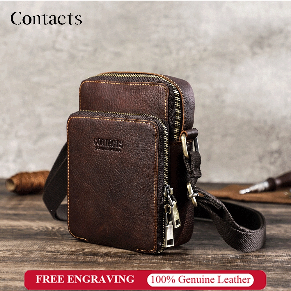 CONTACTS Genuine Leather Men Mini Crossbody Bags Phone Pouch Small ...
