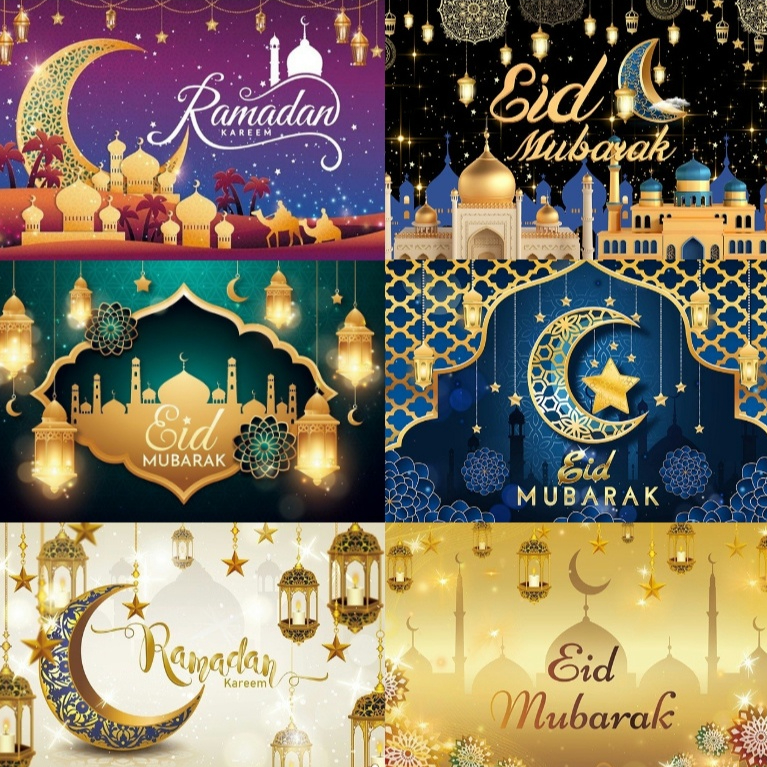 Eid Mubarak Background Backdrop Hari Raya Decorations 2025 Polyester ...