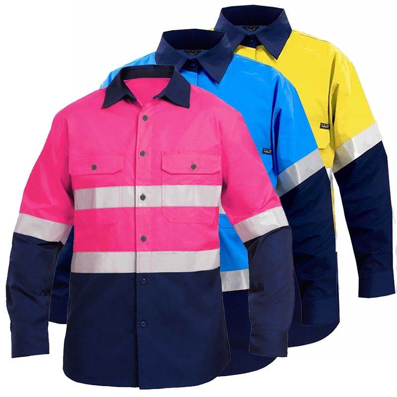 Safety Reflective Shirts Long Sleeves Hi Vis Work Shirt 100% Cotton ...