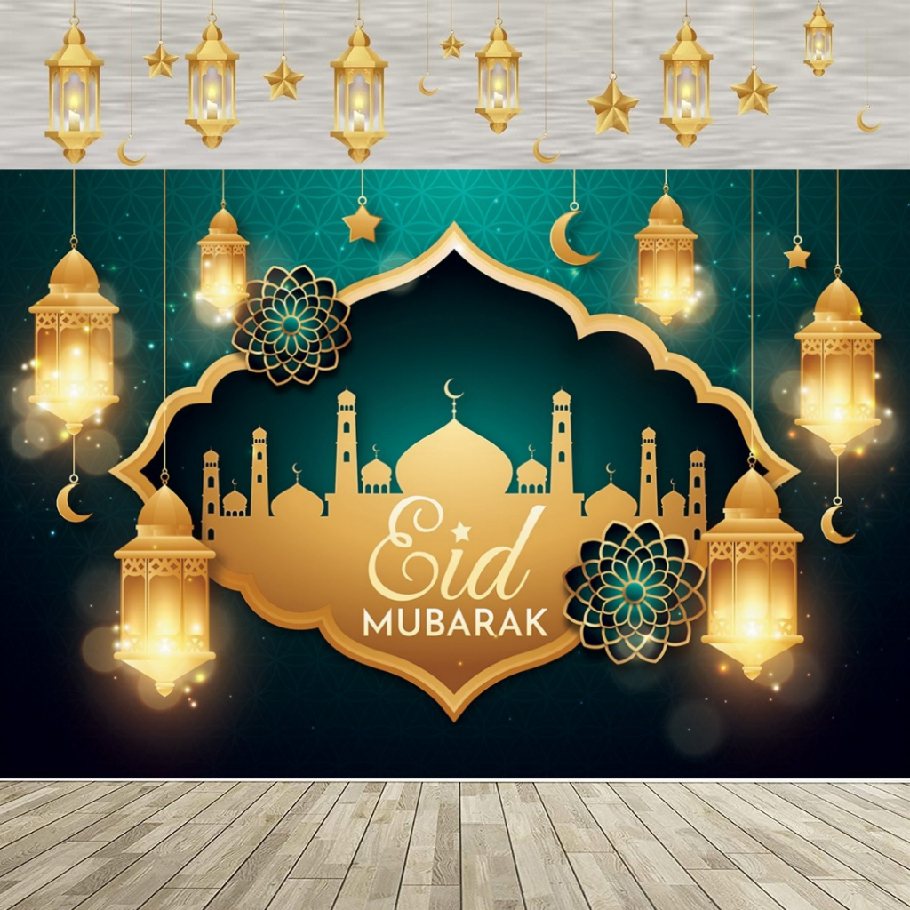 120*80cm Green Eid Mubarak Backdrop Gold Lantern Castle Pattern Eid ...