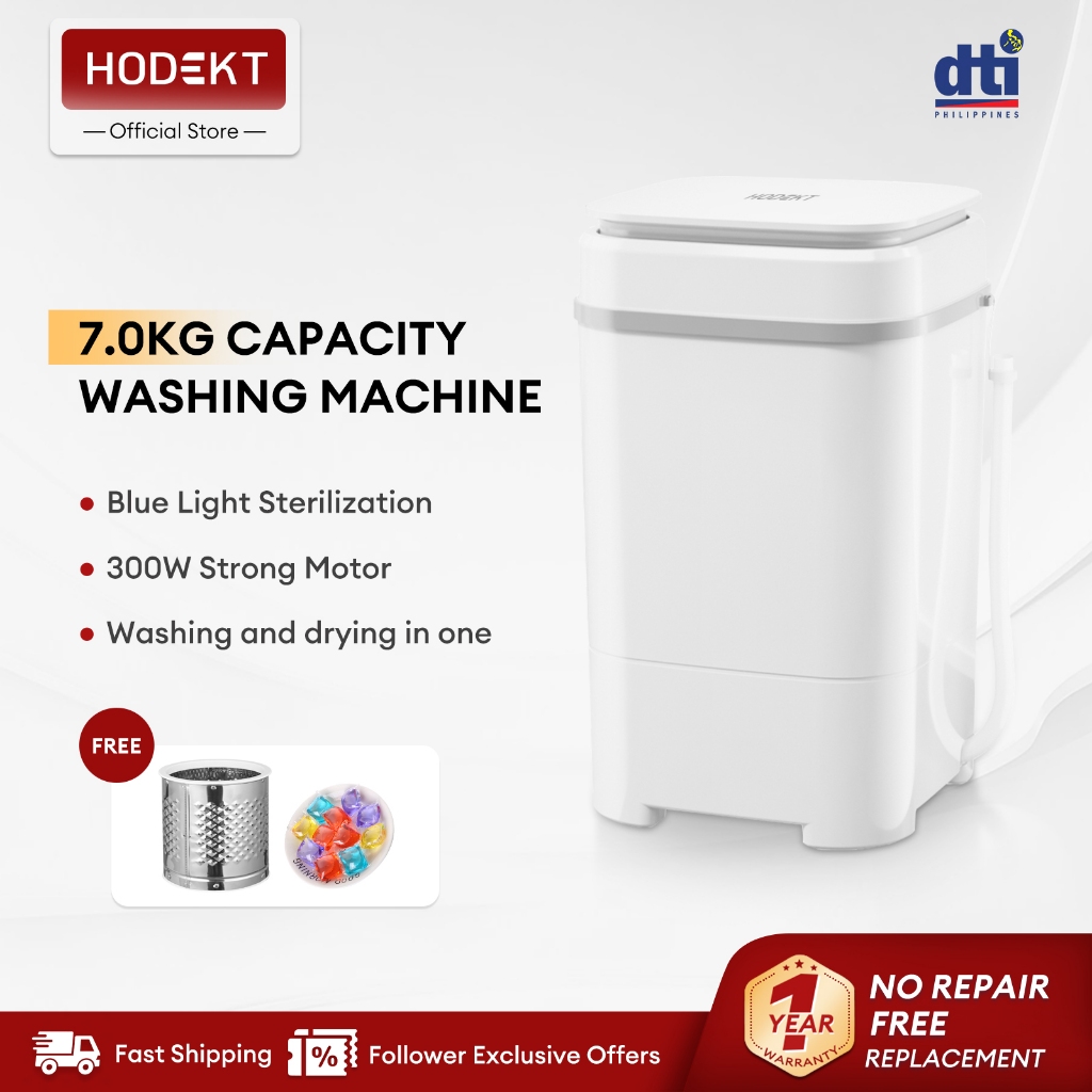 HODEKT 7KG Washing Machine With Dryer Portable Mini Washing Machine Blue Light Sterilization ...