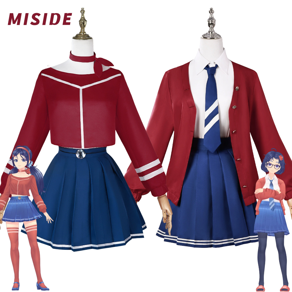 MIside Mita Cosplay Costume Mila Cos Red Sweater Blue Dress Set for ...