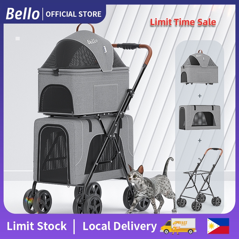 【Ready Stock】BELLO Double Pet Strollers twins Dog Cat Foldable ...