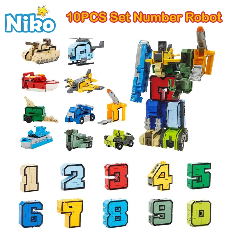 NIKO 10pcs Number Transformers Robot Toys DIY Early Educational ...