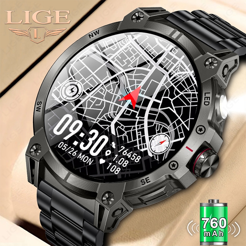 LIGE LED Flashlight Smart Watch Original 1.85" HD Large Screen Outdoor ...