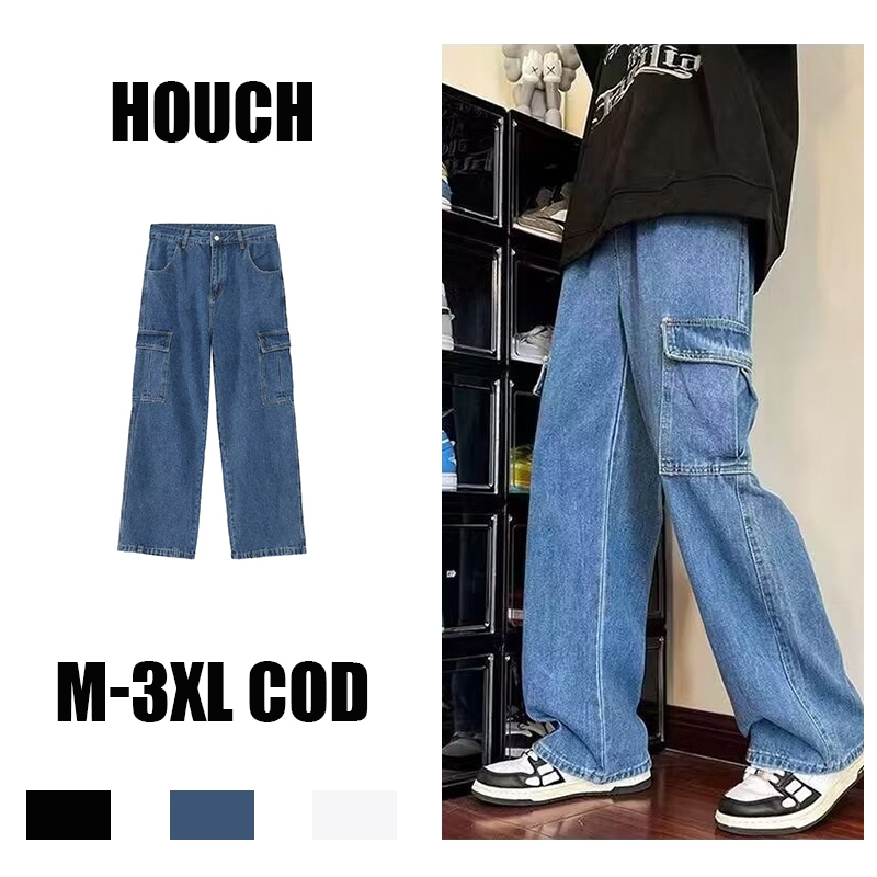 Houch Ready Stock Cod Jeans for men cargo pants for men baggy straight ...