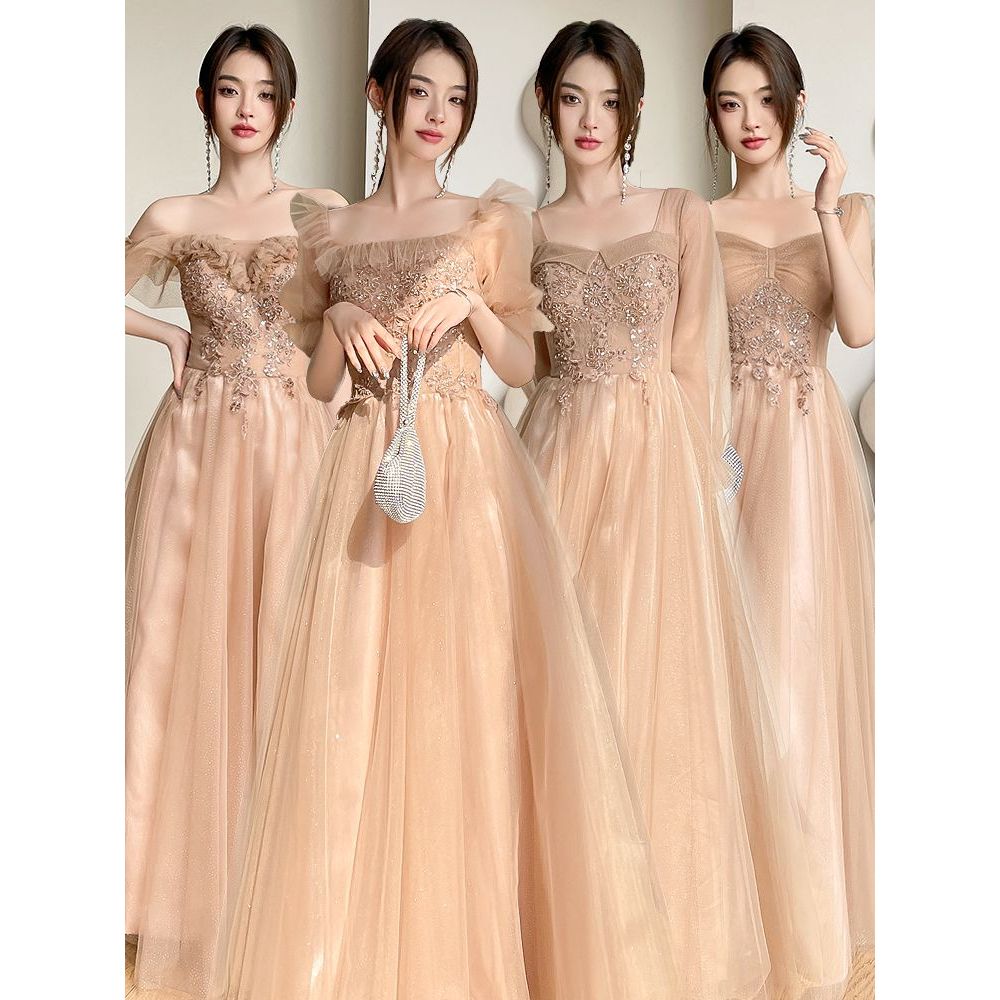 COD Champagne Gold Long Length Bridesmaid Dress Flash pieces of nail ...