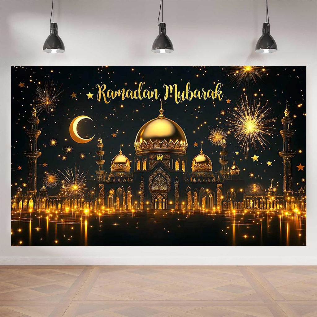 Ramadan Mubarak Photography Backdrop Crescent Moon and Golden Mosque ...