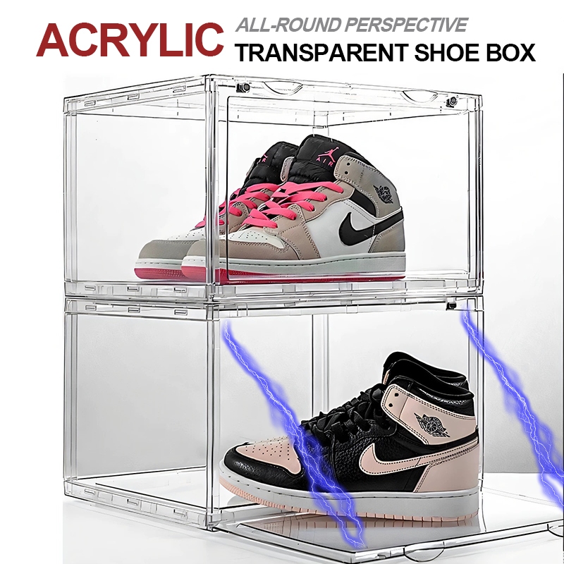 Acrylic shoe box stackable magnetic shoe rack transparent storage box ...