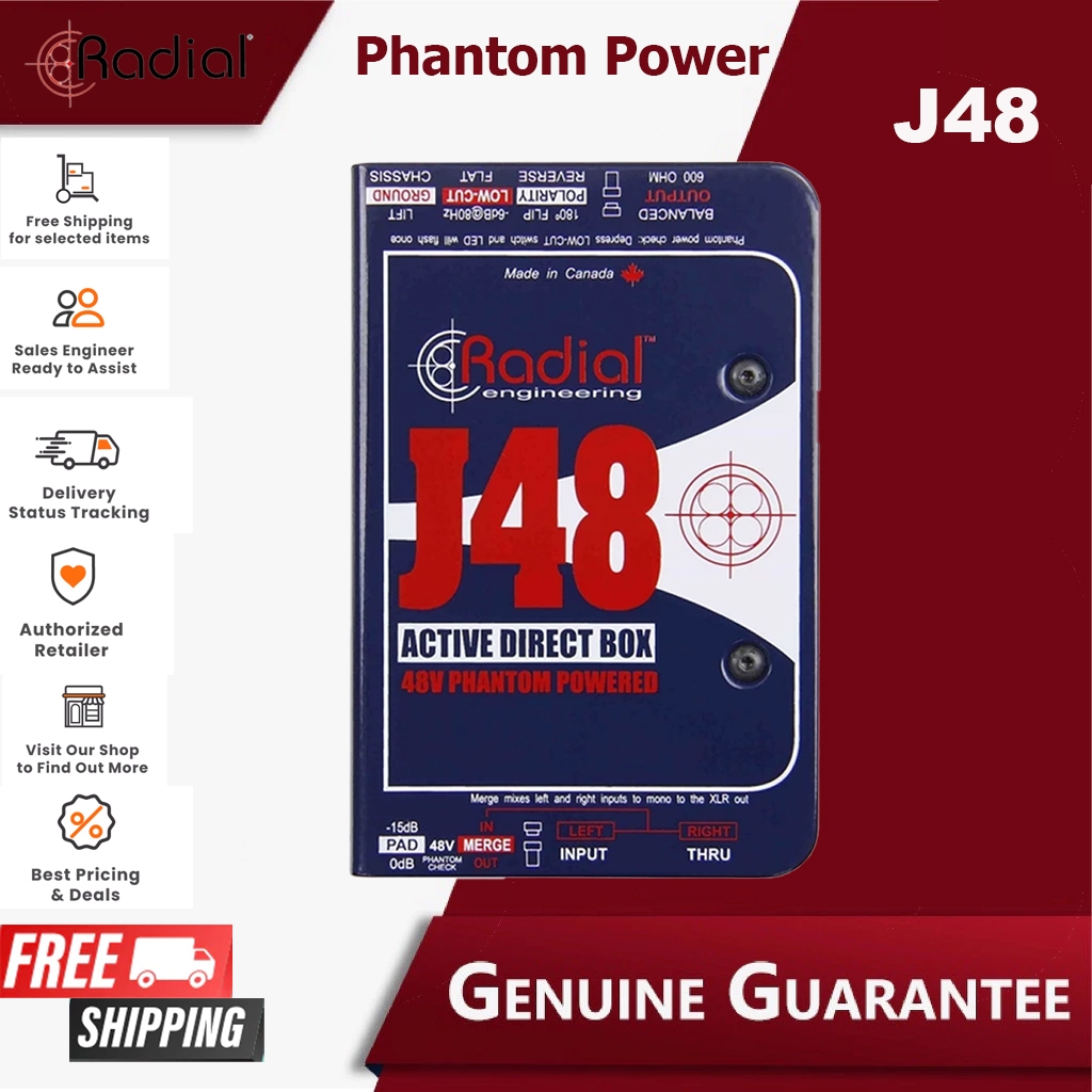 Radial J48 MK2 48V phantom power active direct box, J48 stereo direct box rock electric guitar ...