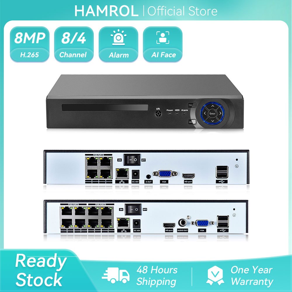 Hamrol 4k Ultra HD POE NVR 8MP 8CH 4CH Video Recorde For 48V IP Camera ...