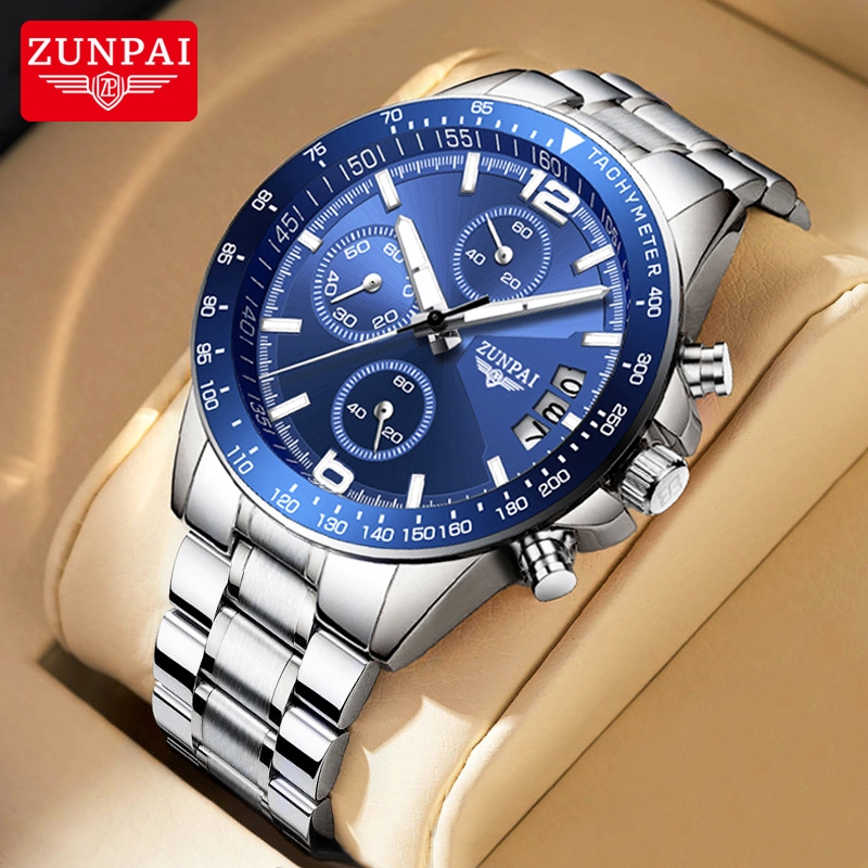 ZUNPAI Watch for Men Original Waterproof Stainless Steel Silver Fashion ...