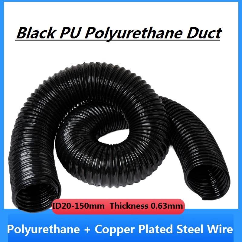 Black PU Polyurethane Air Duct 0.63mm Copper Plated Steel Wire Hose ...