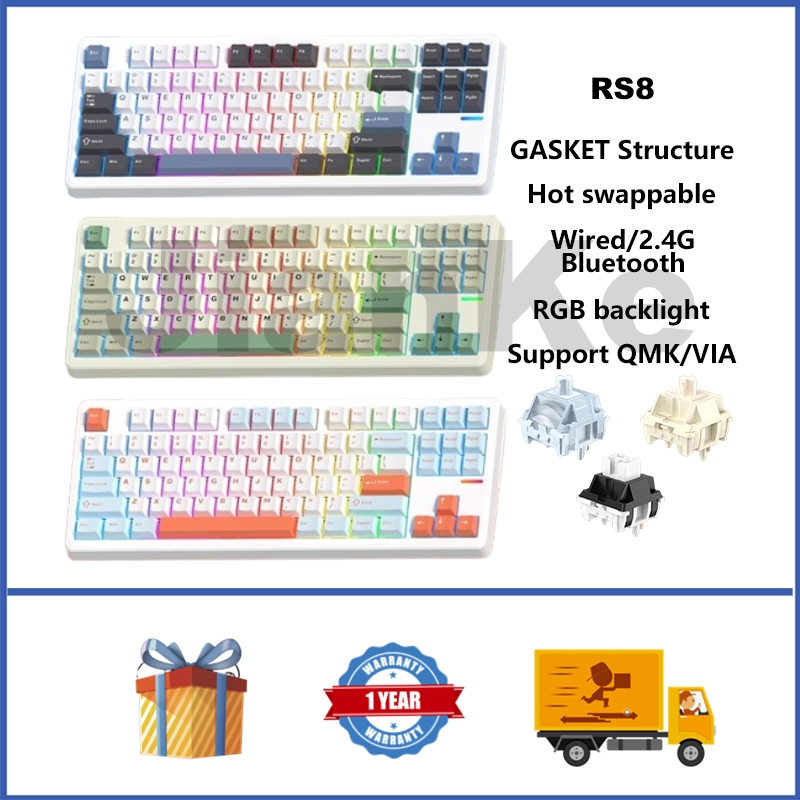 Riccks RS8 Wireless Mechanical Keyboard 80% Hot swappable RGB GASKET ...