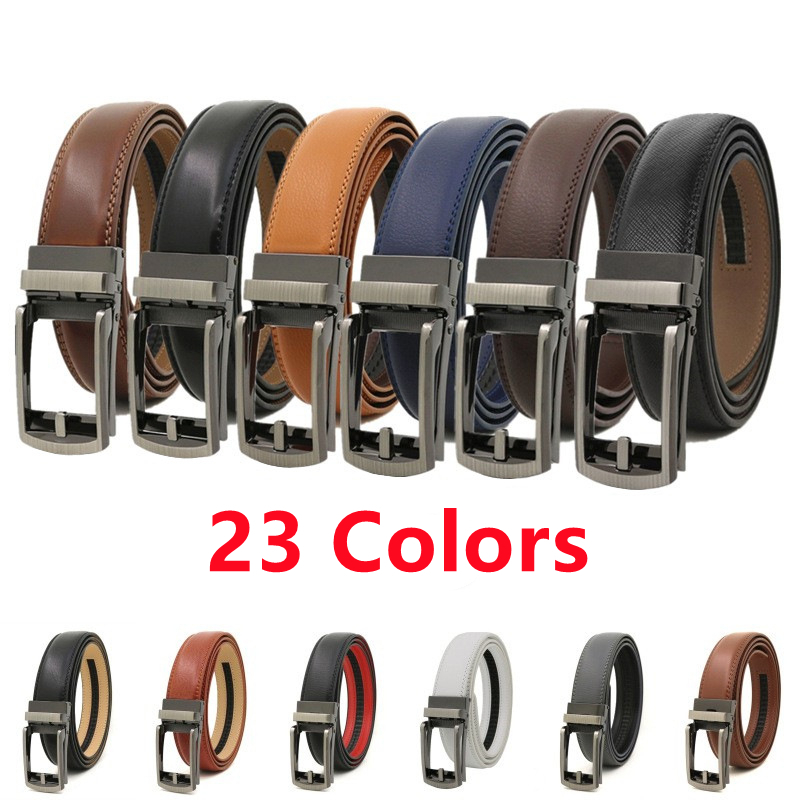 23 Colors Men's Leather Click Belt Alloy Automatic Buckle Two-layer ...