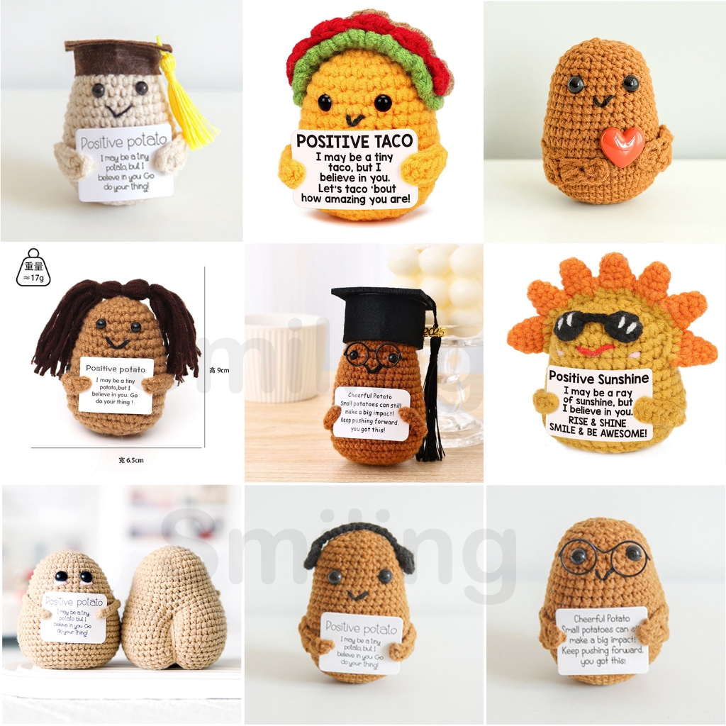 Positive Potato Plush Toy with Emotional Card Graduation Gift Crochet ...