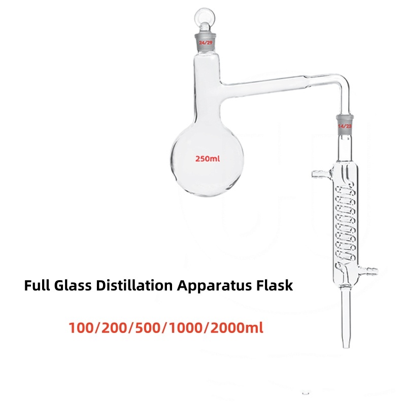 Full Glass Distillation Apparatus Flask Serpentine Condenser Tube 100 ...