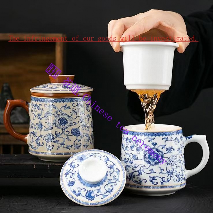 With Filter Ceramic Tea Cup/Filter Water Cup Tea Cup/Ru Kiln Blue White ...