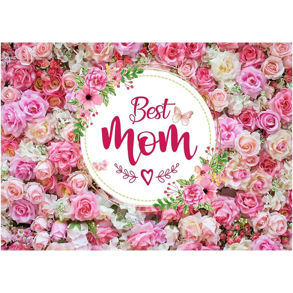 Mother's Day Backdrop Best Mom Background Floral Wall Pink Rose ...