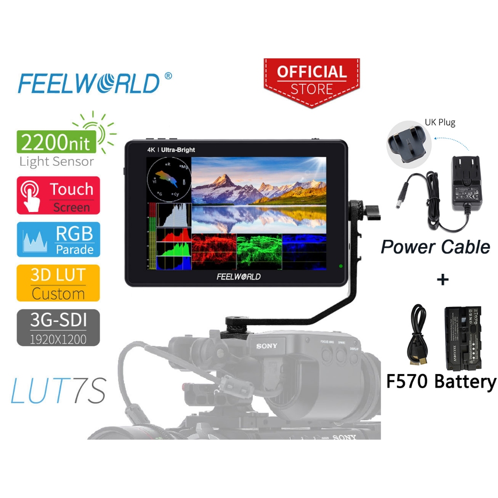 FEELWORLD LUT7S 7 Inch 2200nit Ultra Bright SDI Touch Screen DSLR ...