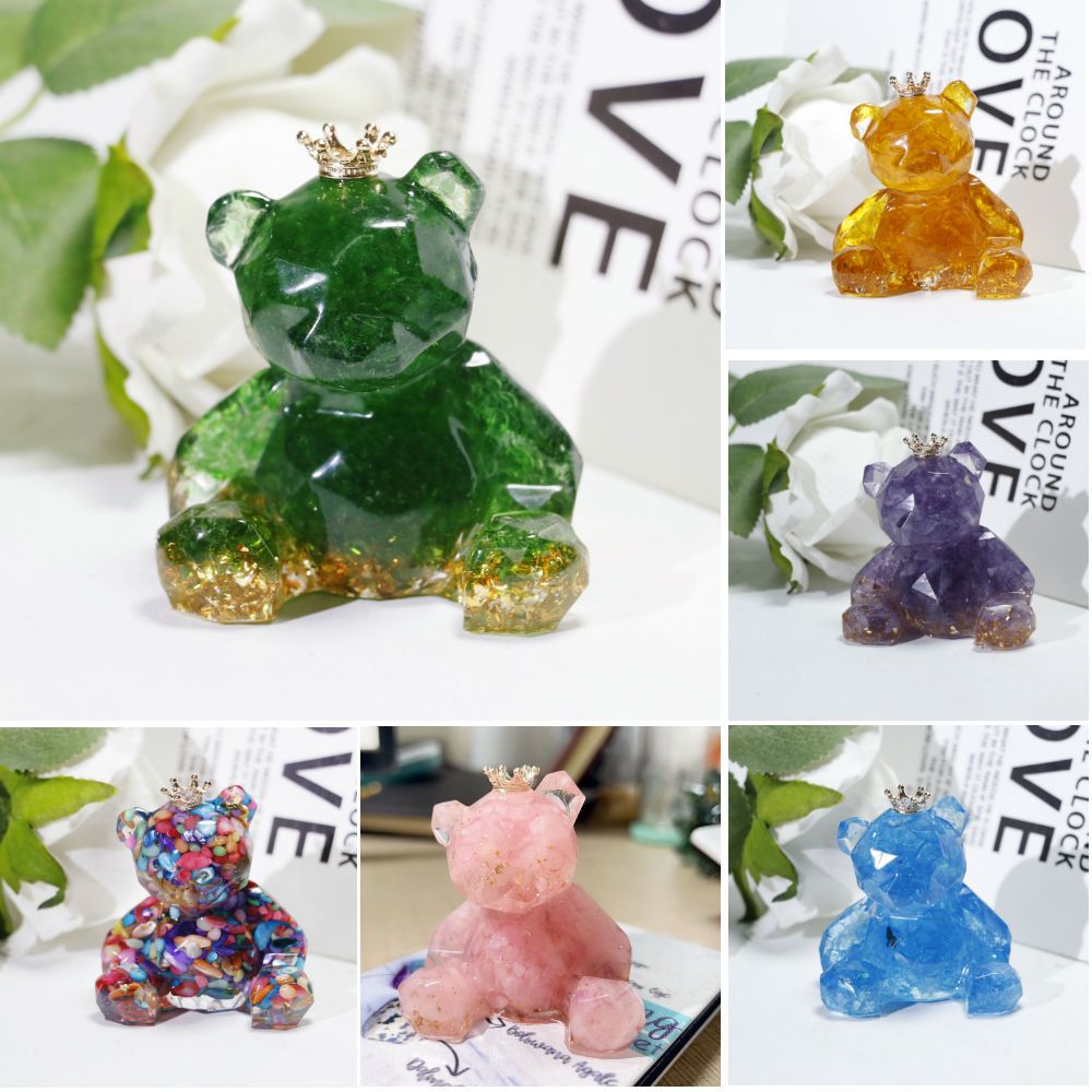 Natural Crystal 6cm Crown Bear Statue, Cute Crystal and Resin Bear ...