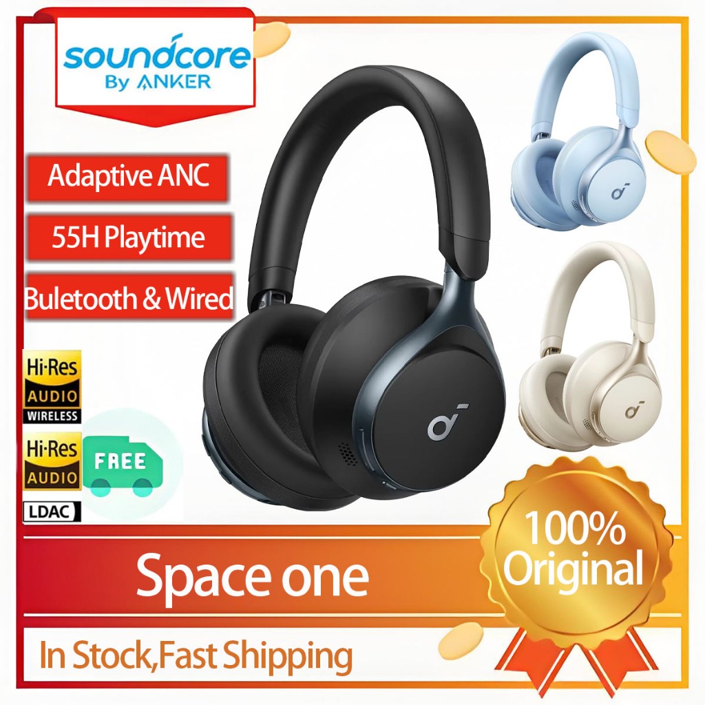 Original Anker Soundcore Space One S1 Headphone Over Ear Wireless Bluetooth 5.3 LDAC Dual Hi-Res ...